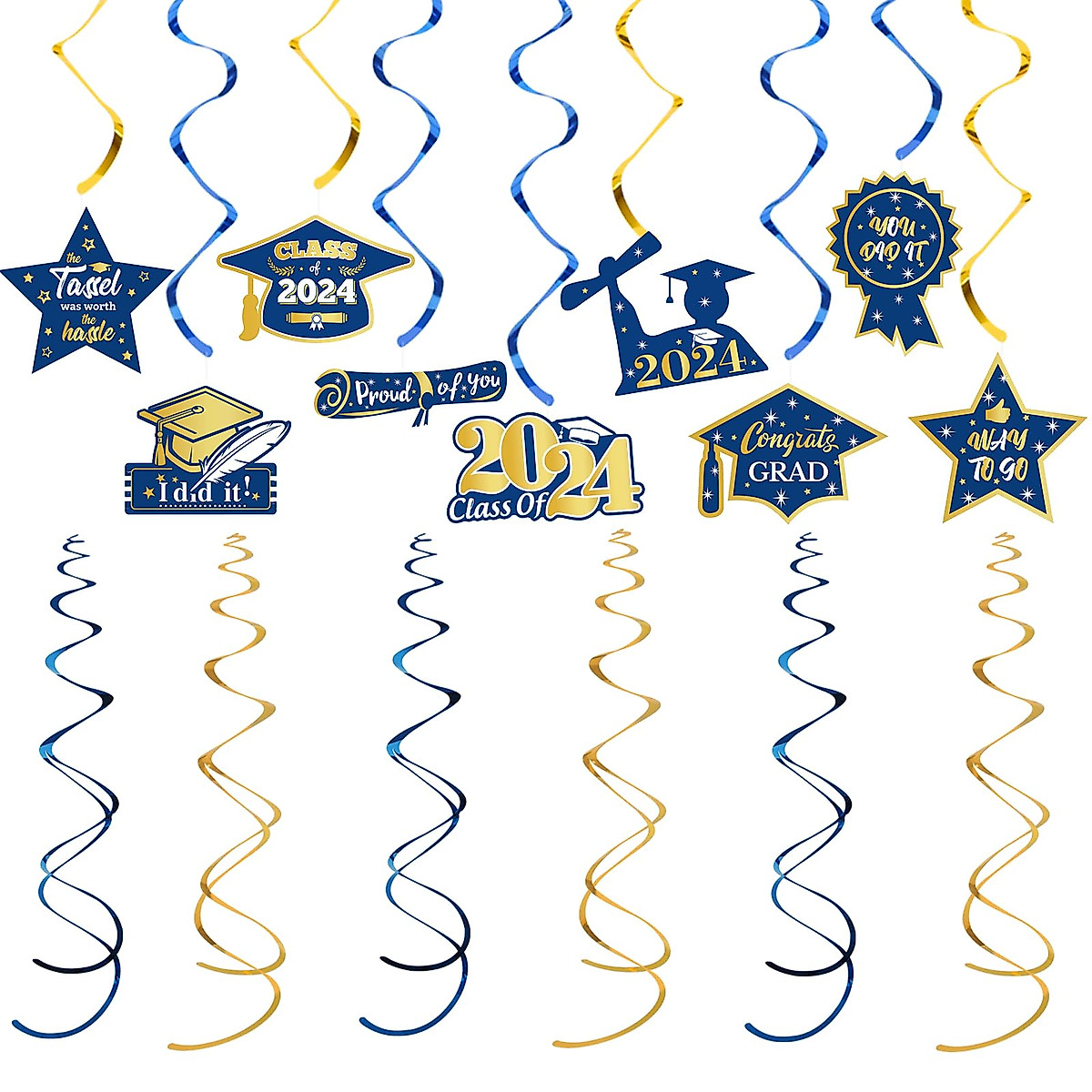 Navy-Blue Gold Graduation Party-Decorations Swirls-Streamers - 15pcs Class of 2023 Congratulations Congrats Decoration Swirls Proud of You Party Favors Supplies Panduola