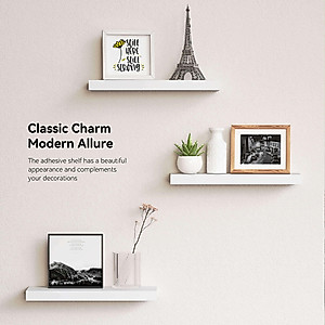 Boswillon 14.9 in White Floating Shelves Set of 2, Wall Mounted Small Shelves, Modern Hanging Shelf for Wall Decor, Display Wall Storage Shelves for Living Room, Bedroom, Bathroom, Kitchen - White