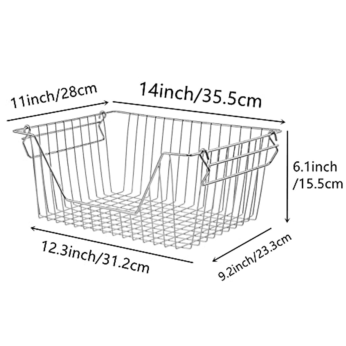 Slideep Large Stackable Storage Baskets Cabinet Organizer Sturdy Metal Wire Pantry Freezer Bin for Pantry Home Bathroom Kitchen Organization 4 Packs