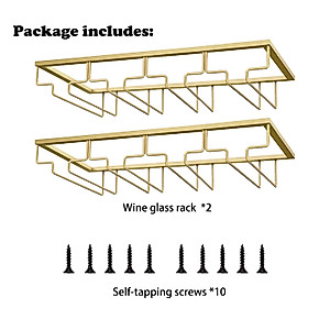 MATILODI Wine Glass Rack - Under Cabinet Stemware Wine Glass Holder - Wine Glasses Storage Hanger Metal Organizer for Cabinet Kitchen Bar (Gold, 4 Rows 2 Pack)