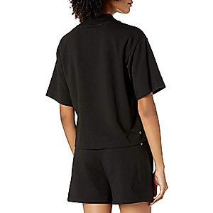 The Drop Women's Adeline Loose Short Sleeve Mockneck Drop Shoulder T-Shirt, Black, S