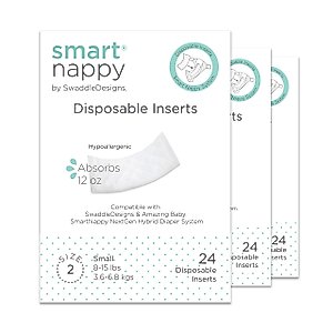 SmartNappy Disposable Inserts for by Amazing Baby Hybrid Diaper Cover, Extra Absorbent, No Plastic Liner, Size 2, 8-15 lbs, 72 Count