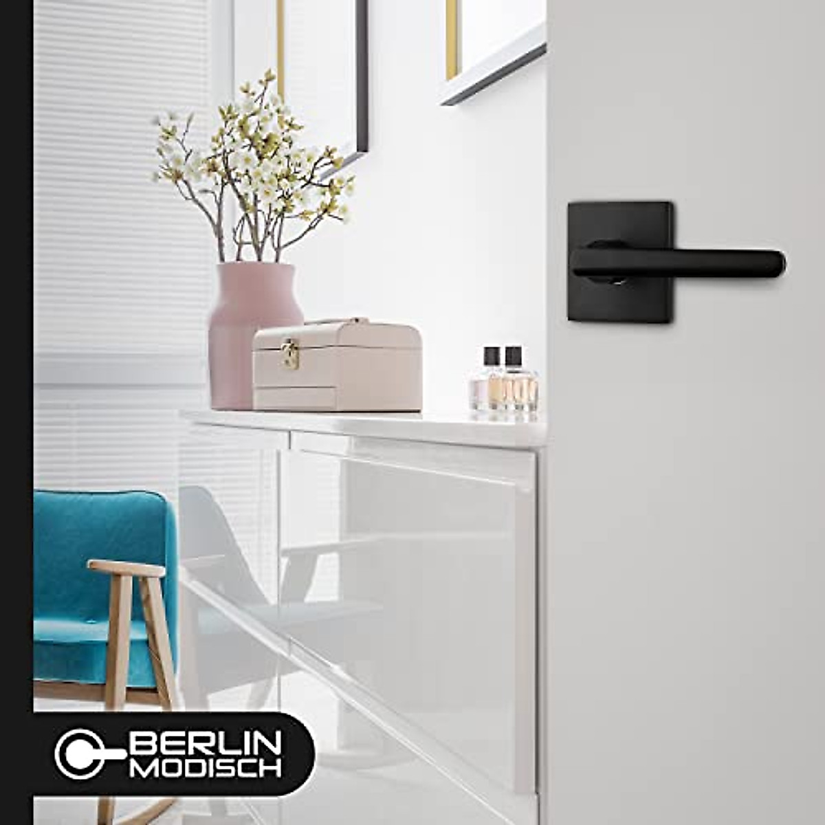 Berlin Modisch Dummy Lever Door Handle Pack of 2 Slim Square Non-Turning Single Side Pull Only Lever Set [for Closet or French Doors] Heavy Duty - Iron Iron Black Finish