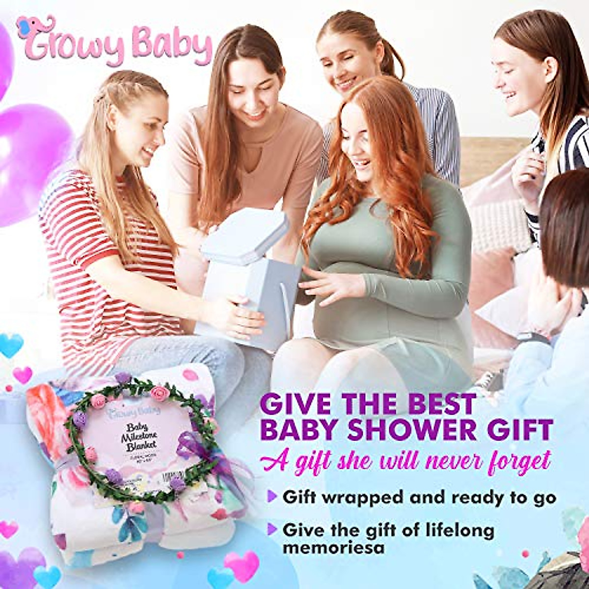 GROWY BABY Milestone Blanket for Baby Girl Gifts - Nursery Decor Baby Monthly Milestone Blanket Girl - Newborn Baby Shower Flannel Fleece Girl Milestone Blanket - 60"x40"