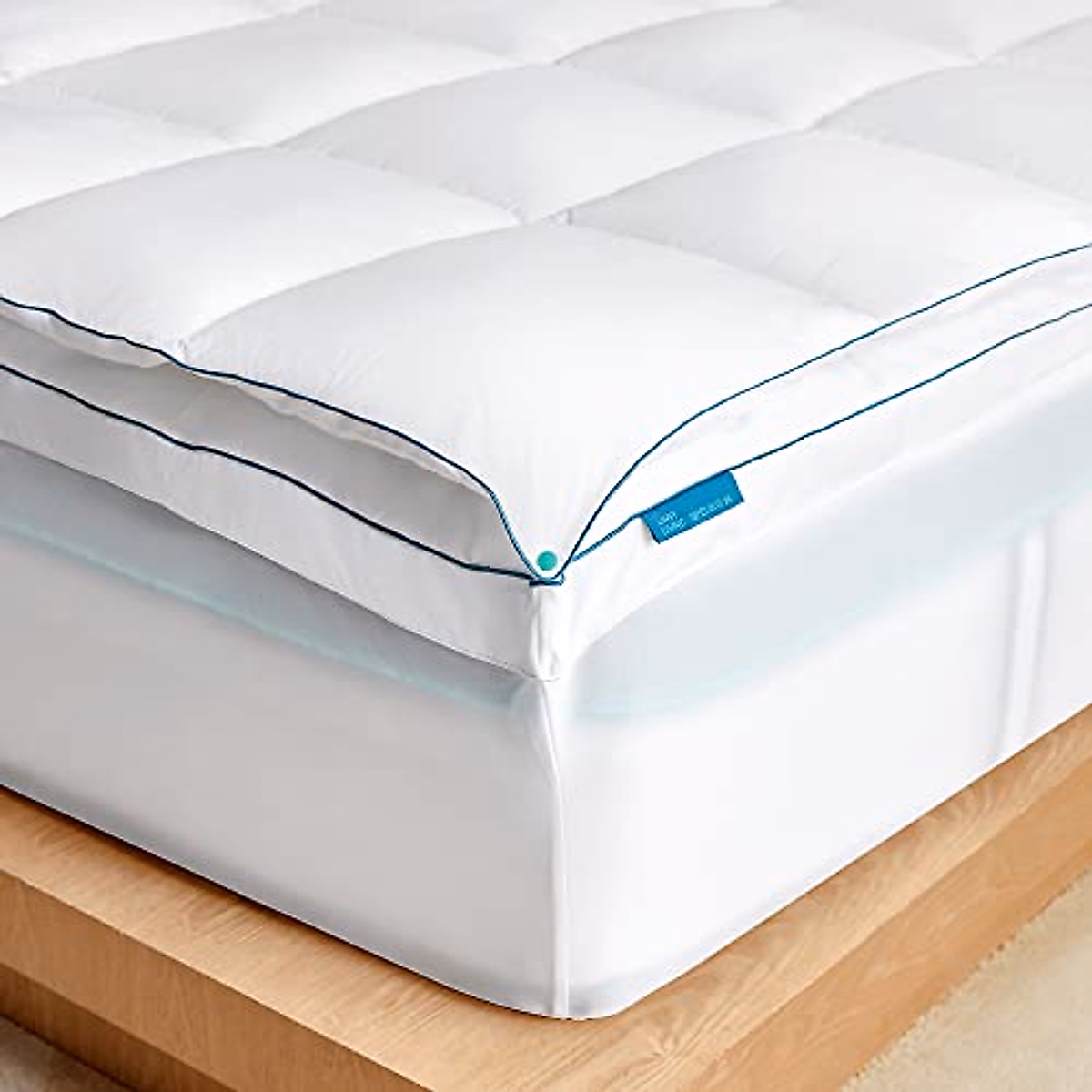 LINSY LIVING King Mattress Topper, Double Layers Quilted Pillow Top Mattress Topper, Plush Mattress Pad, Extra Thick with 1200GSM Spiral Fibers, Breathable 400TC Soft Cover with Deep Pocket