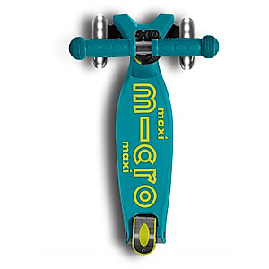 Micro Kickboard - Maxi Deluxe Foldable LED - Three Wheeled, Lean-to-Steer, Fold-to-Carry Swiss-Designed Micro Scooter for Kids with Motion-Activated Light-Up Wheels for Ages 5-12 (Petrol Green)