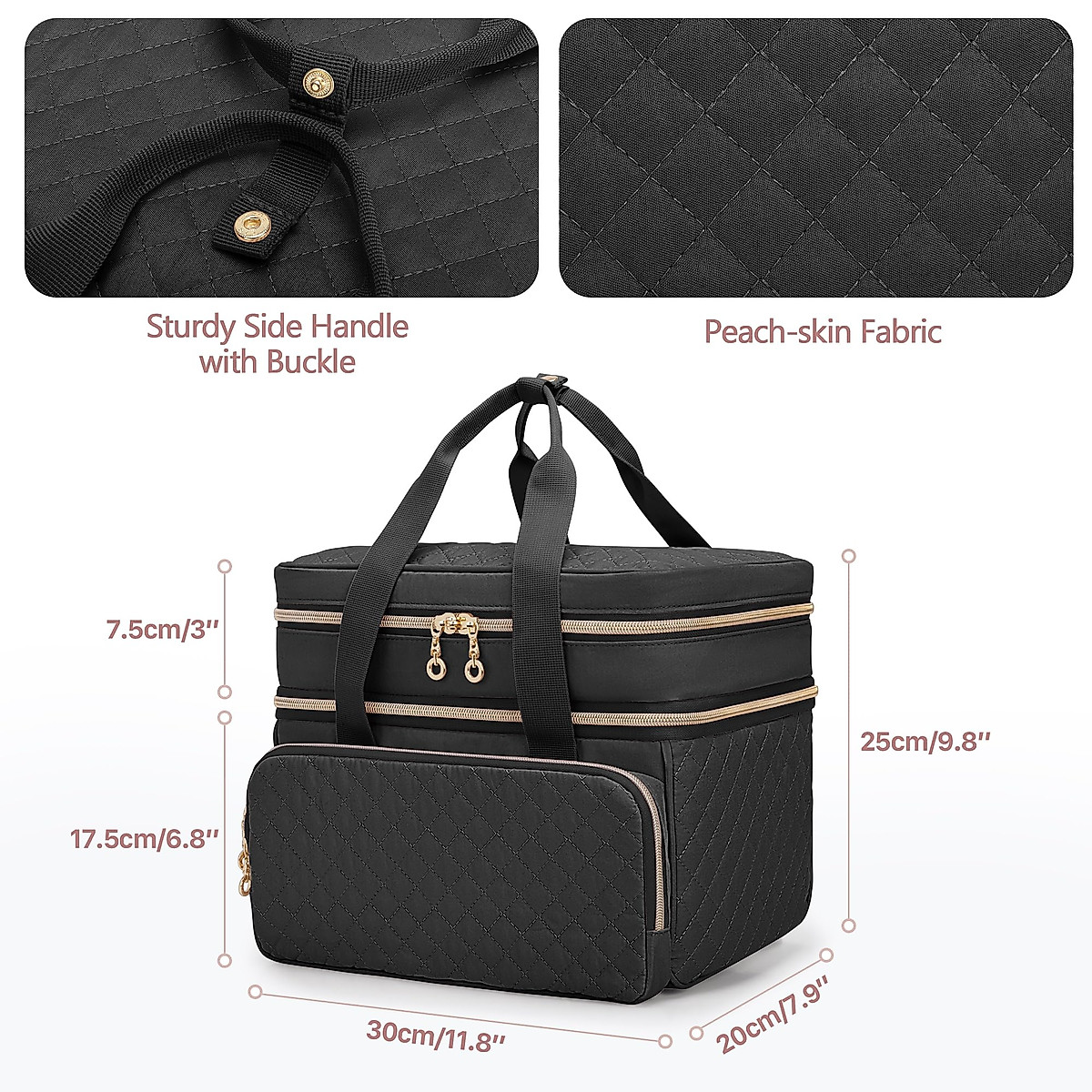 YARWO Double-Layer Sewing Supplies Organizer with 5 Customized Dividers, Portable Sewing Accessories Storage Bag with Multi Pockets for Sewing Kits and Tools, Black (Bag ONLY)