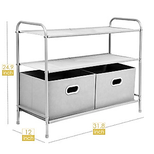 MaidMAX 3 Tiers Closet Shelf Organizer with 2 Drawers for Home Storage and Organization, Silver Grey