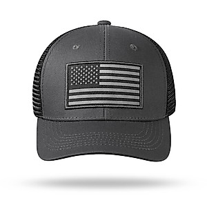 SIBOSHA American Flag Trucker Hat - Baseball Cap for Men & Women, Breathable Mesh, Adjustable Snapback Closure Dark Gray/Black