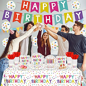 Birthday Party Decorations, 138Pcs Polka Dots Happy Birthday Party Supplies-Serves 24 with Birthday Plates and Napkins Birthday Banner Tablecloth for Boys Girls Birthday Party Decorations