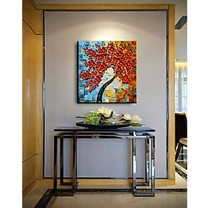 YaSheng Art -Modern Abstract Painting 3D Red Flowers Oil Painting On Canvas Tree Paintings Home Interior Decor Wall Art for living room Bedroom Ready to hang 24x24inch