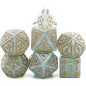 cusdie 7 Pcs 25mm Giant DND Dice with Dragon Eye Dice Bag, Polyhedral Dice Set, D&D Dice for Dungeons and Dragons Pathfinder RPG MTG (Gray Green)