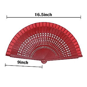Spanish Folding Fan,Retro Doubled-Side Hollow Out Wooden Fabric Hand Fan,for Women Performance,Dance and Gift (Red)