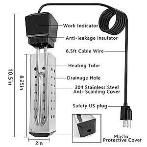 Memoryee Immersion Water Heater 2000W Square Electric Portable Water Heater with Digital LCD Thermometer,Stainless Steel Guard Submersible Heater for Bucket/Tub/Mini Pool/Basin