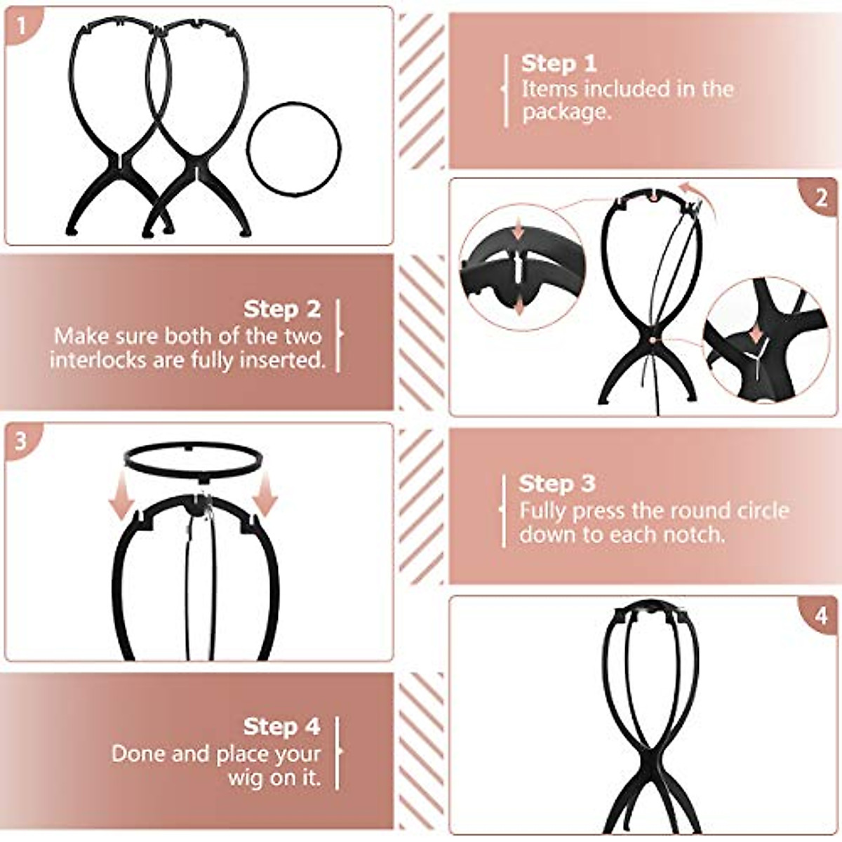 Dreamlover Wig Head Stand for Multiple Wigs, Black, 3 Packs