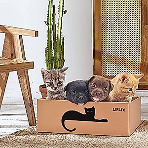 LIFLIX Cardboard Cat Scratcher with Box, 5PCS Reversible Cat Scratch Pads in Large Cat Scratcher Box, Cat Scratcher Lounge for Indoor Cats to Rest and Play, 16.5" ｘ12.6 ｘ5.9