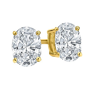 3 Carat 14K Yellow Gold GIA Certified Oval Cut Diamond Earrings Screw Back Premium Collection (G-H Color, SI1-SI2 Clarity)