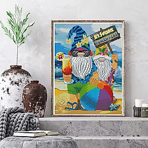 Eiazuiks 4 Packs Stamping Cross Stitch Kit, Gnomes Counting Cross Stitch Kit for Adult Beginners, Full Line DIY Cross Stitch Stitching Kit for Home Decor Cross Stitch Patterns 11.8x15.7 inches