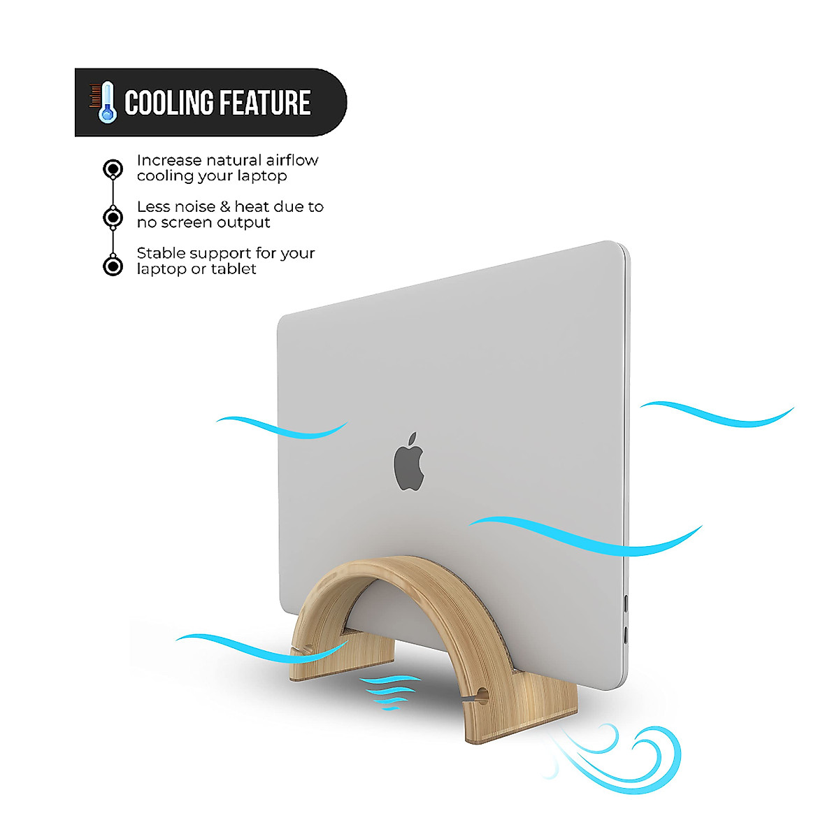 Kothar Wood Vertical Laptop Stand for Desk, Natural Bamboo, Space-Saving Desktop Dock for Apple MacBook, Microsoft Surface, iPad, Tablets and More
