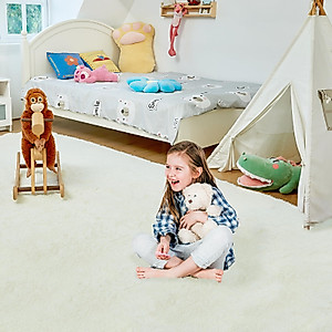 Ultra Soft Rug for Living Room, 8X10 Fluffy Shag Area Rug for Bedroom, Modern Shaggy Carpets Fuzzy Rug for Teens Dorm Nursery Home Decor Aesthetic, Upgrade Anti-Skid Durable, Cream White