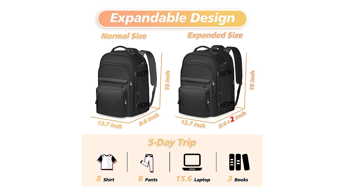 TEMASOL Carry on Backpack, Extra Large 40L Travel Backpack Flight ...