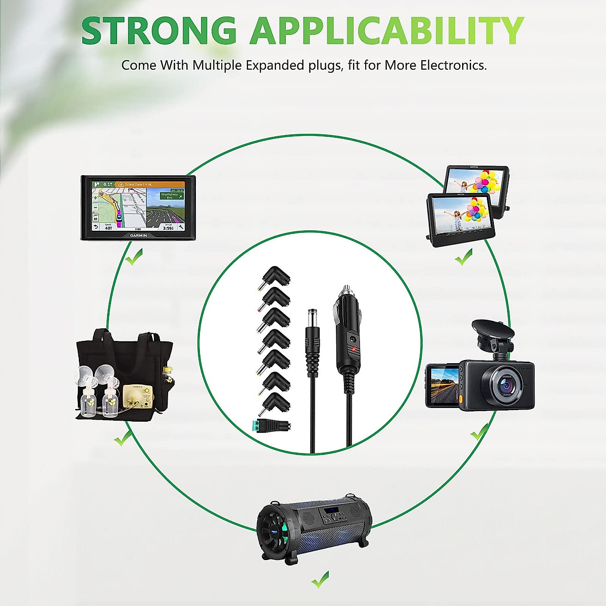 Czepa 12v Car dc Charger Power Cord with 8 Connectors for Cigarette Lighter Portable DVD Player, Car DVR, GPS, Bluetooth Speakers, Breast Pump, Car Refrigerator, Air Compressor, Heating Cup