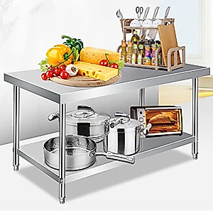 Stainless Steel Work Table for Commercial Kitchen Prep Workbench with Lower Shelf - Restaurant Quality Silver Workbench for Efficient Food Prep