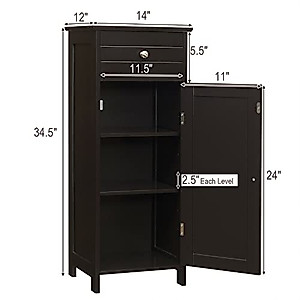 MAXCBD Nightstand Bedside Table Drawer Cabinet Bathroom Floor Cabinet Storage Organizer Free-Standing W/Drawer Brown Bathroom Floor Cabinet Easy to Assemble Storage Tower Dresser