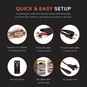 Audioengine A5 Powered Wired Bamboo Bookshelf Speakers - 150W Stereo Speakers for Home, Studio