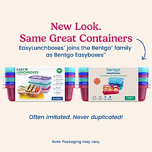 Bentgo Easyboxes - Original Stackable Lunch Boxes - Reusable 3-Compartment Food Containers for Kids and Adults - Bento Lunch Box for Meal Prep, School, & Work - BPA Free, Set of 4 (Jewel Brights)