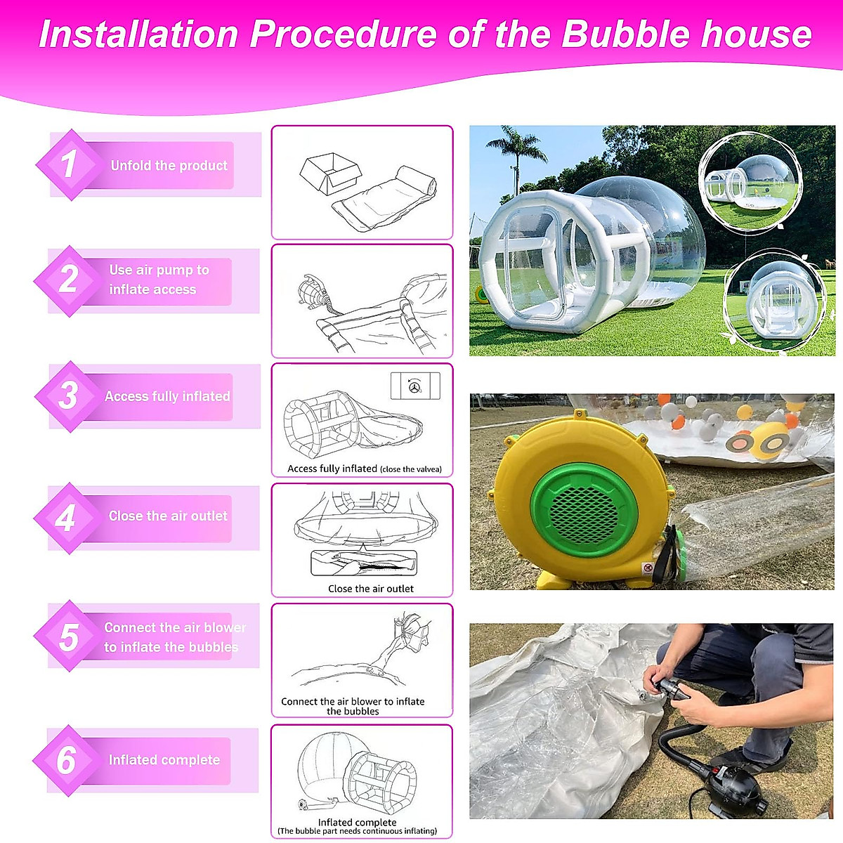 Inflatable Bubble House, Reihipun Bubble Tent for Kids Party Balloons Clear Inflatable 16.4FT Dome 6FT Tunnel for Home Party, Malls, Parks Event Exhibition