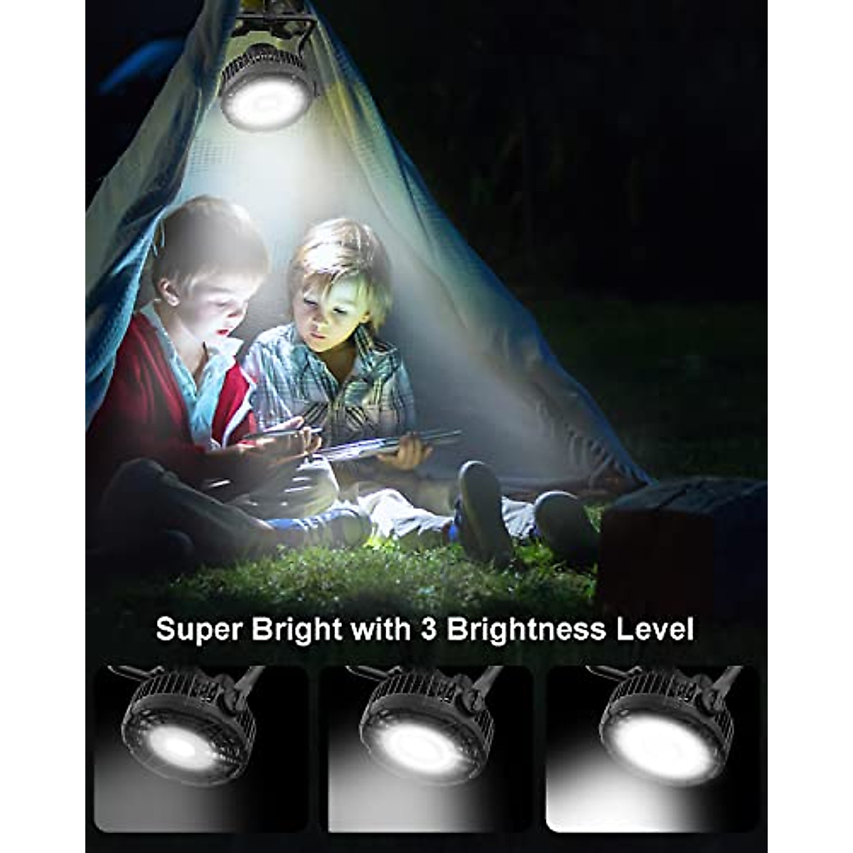 SWXIAN Camping Fan with Battery Operated, 10400mAh 8-Inch Rechargeable Outdoor Tent Fan, Stepless Speed and Quiet USB Battery Powered Fan for Picnic, Barbecue, Fishing, Travel (Black)