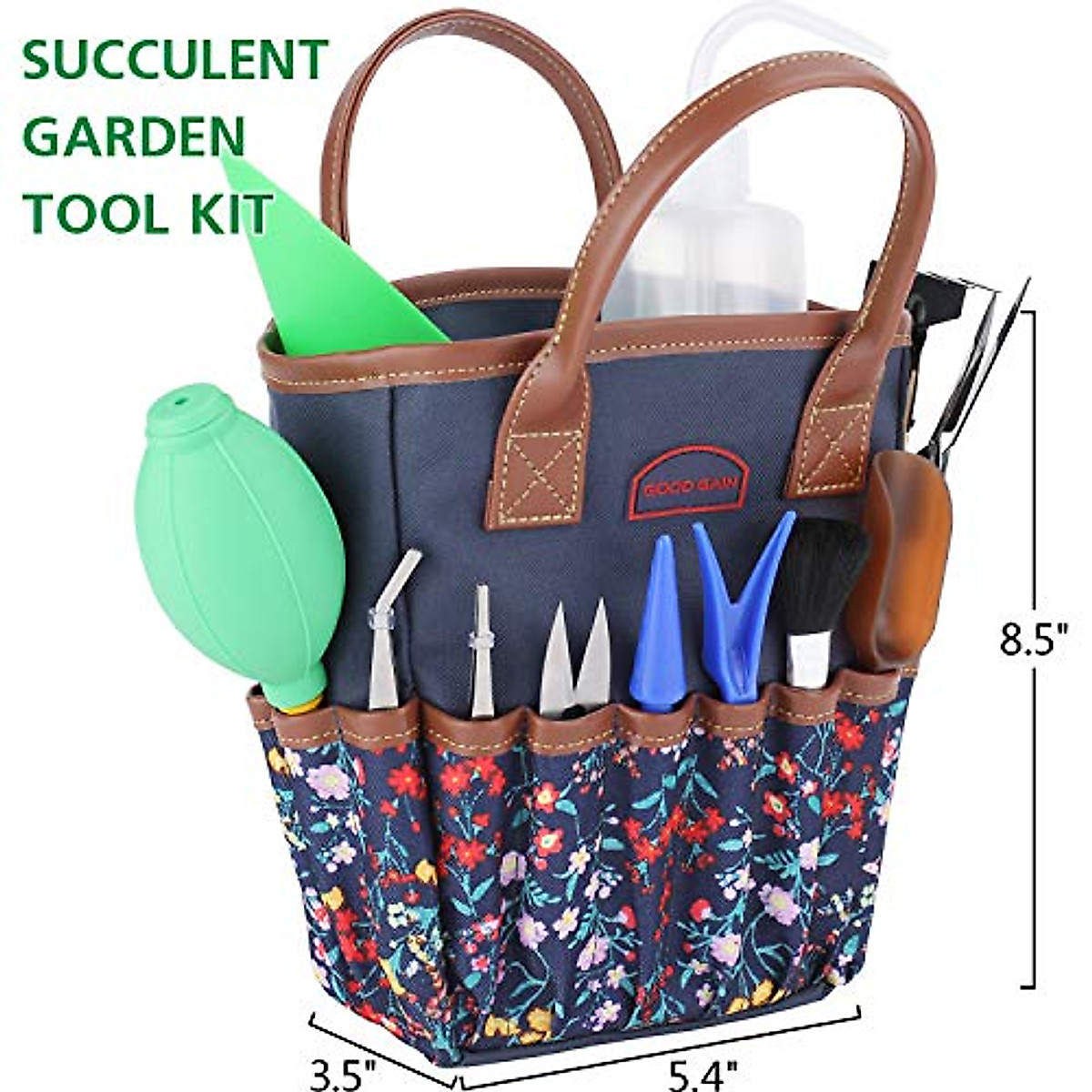 G GOOD GAIN Garden Succulent Kit with Organizer Bag, Indoor Mini Hand Gardening Tool Set, 14 Pieces Tools for Bonsai Planter Miniature Fairy Planting Care.(Blue)