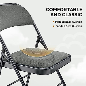 VINGLI Folding Chairs with Padded Seats, Metal Frame with Fabric Seat & Back, Capacity 350 lbs, Gray, Set of 6