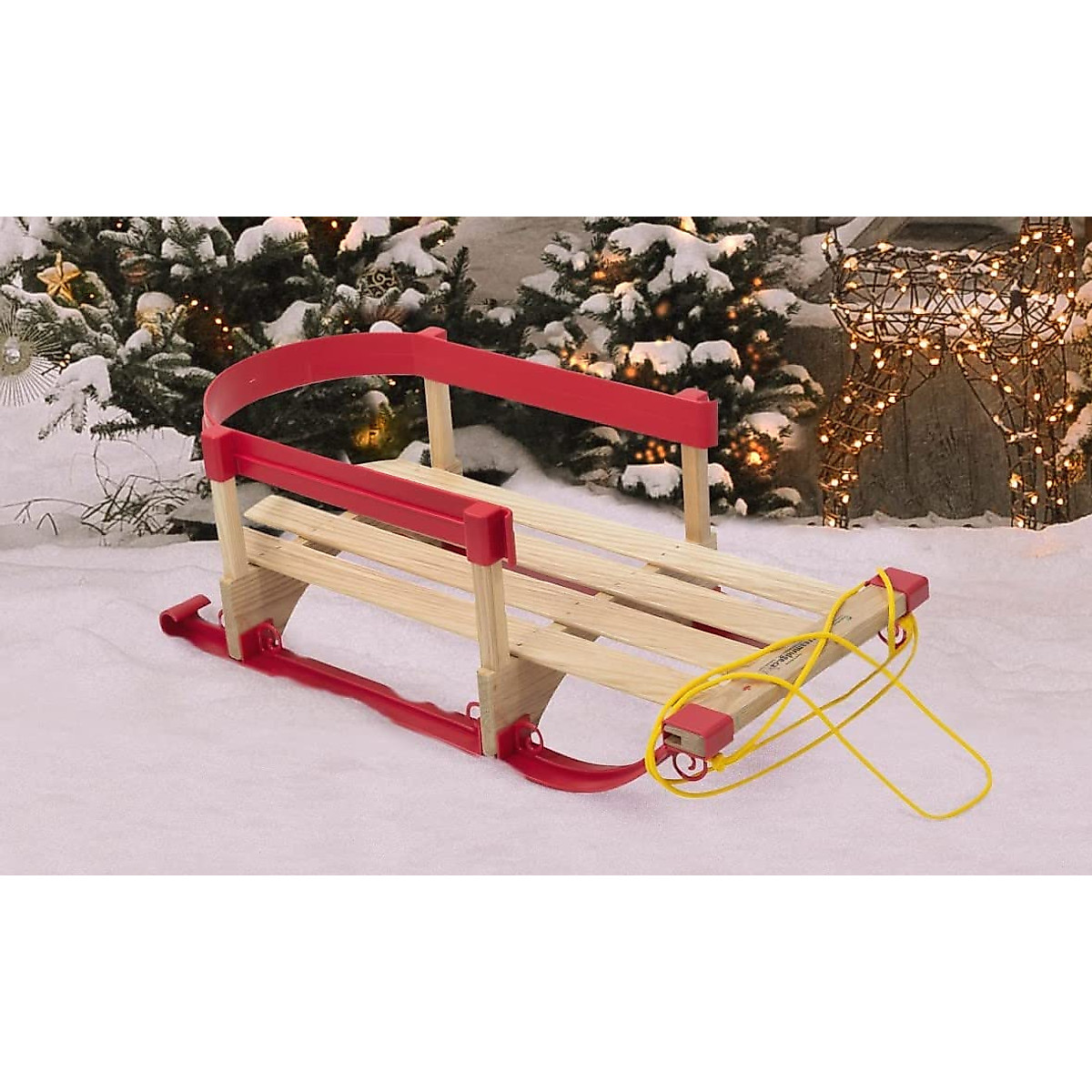 Superio Children Wooden Sled, Snow Sled for Toddlers, Kids Sleigh with Pull Ropes, Baby Sled, Red (Wooden Sled)