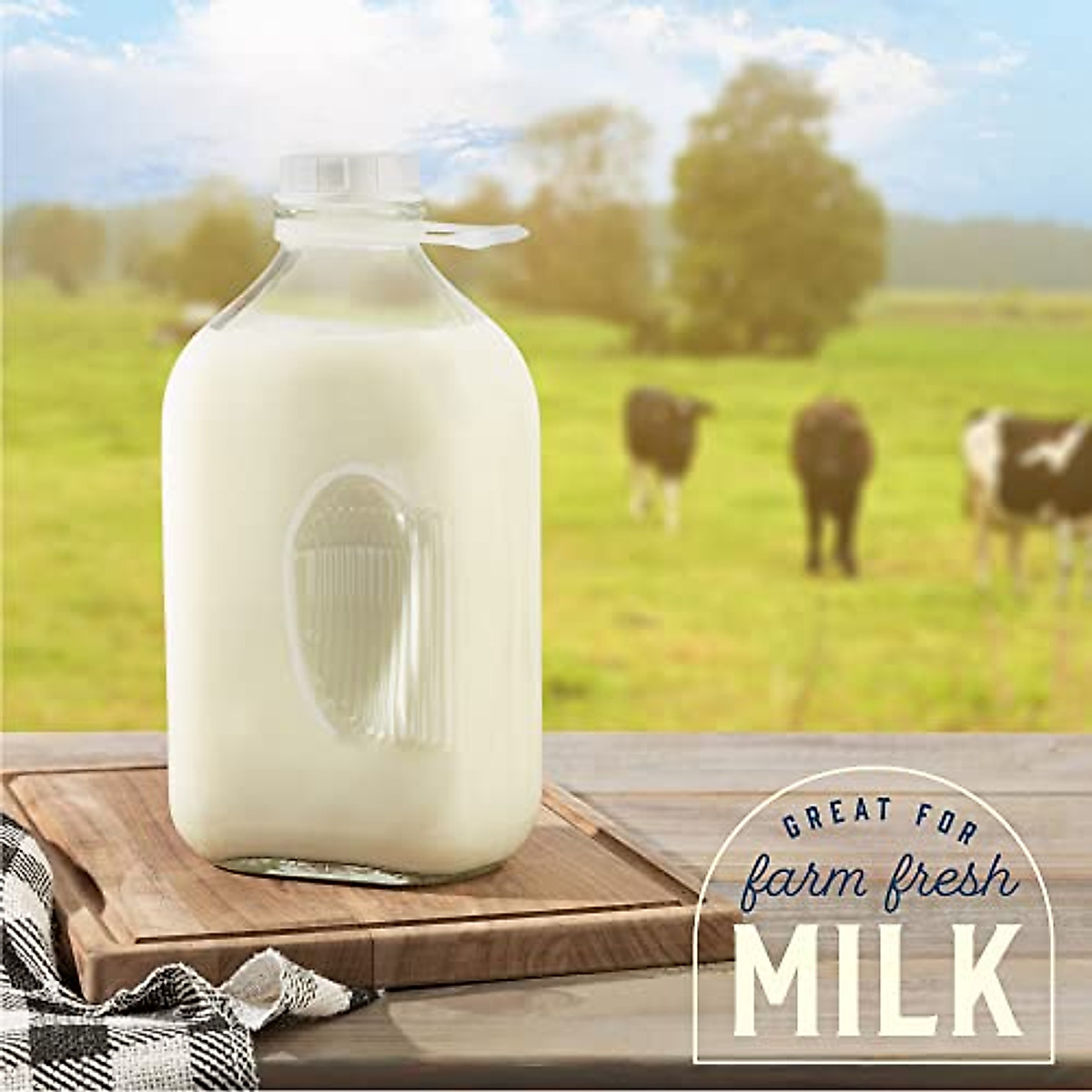 64 Oz Glass Milk Bottle with Lids, Half Gallon Carafe, Container for Refrigerator, Pitcher with Cap and Pour Spout, Made in USA by Kitchentoolz
