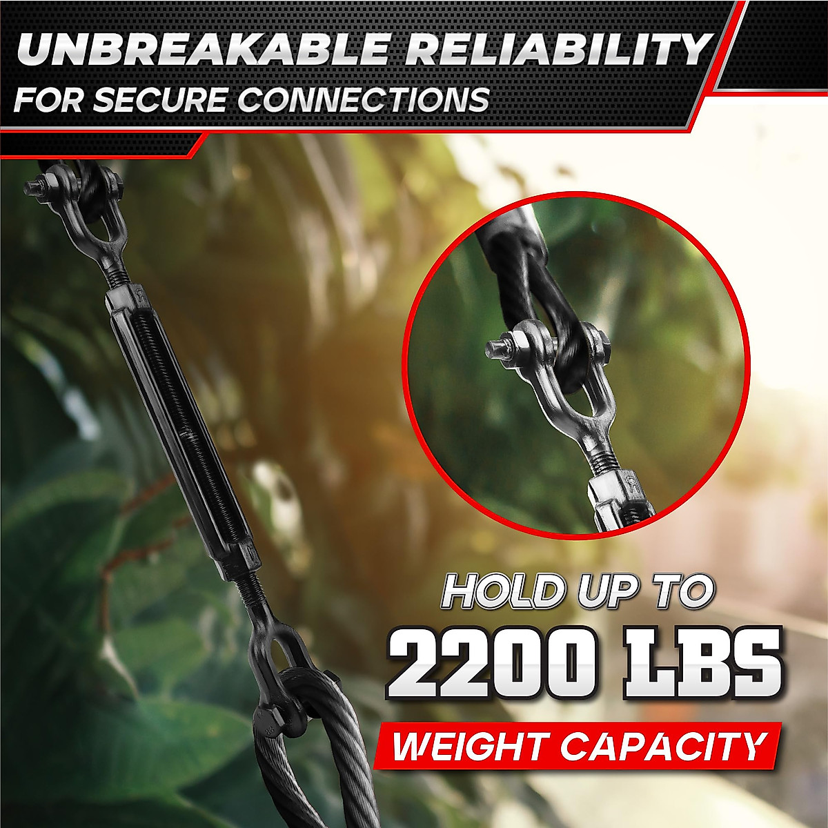 [Premium] 2 Pack 1/2”x13.4” Heavy Duty Jaw and Jaw Turnbuckle, 2200 lbs Working Load Limit, Weather Resistant, Durable Black Turnbuckle for Wire Rope Tension, Shade Sail Hardware, Sun Shade Tent