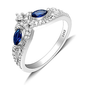 Ginger Lyne Collection Ansley Sterling Silver Anniversary Wedding Band For Women Crown Style Ring Enhancer Marquise Blue and Clear Accents Cubic Zirconia