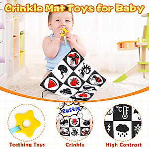 Black and White High Contrast Baby Toys 0-6 Months Montessori Tummy Time Toys Sensory Crinkle Toys for Baby Newborn Infant 0-3 3-6 Months Soft Cloth Books Carseat Toys for Baby Boy Girl Gifts
