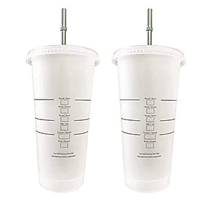 Starbucks 2 Pack Reusable Venti Frosted Cold Cup With Lid and Green Straw w/Stopper, 24 fl.oz.