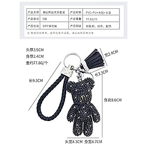 BONICI Girls Fashionable Diamond Bear Pendant Keychain Bling Sparkle Luxury Bear Key-Chains Keyring Gift Pendant for Handbag Tote Purse Backpack Bag Decoration Car Key Tassel Wrist Strap -Black