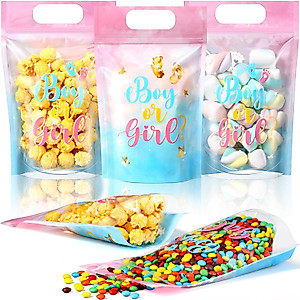 Capoda 50 Pcs Boy or Girl Zip Lock Bags Gender Reveal Sealing Pouches with Handles Blue Pink Baby Shower Plastic Bag for Gender Reveal Party Gift Wrap(Boy or Girl)