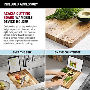 DELTA FAUCET 95B932-30S-SS Lorelai Workstation Kitchen Sink Undermount Stainless Steel Single Bowl with WorkFlow Ledge and Chef’s Kit of 6 Accessories