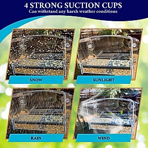 GoGiffy (2-Pack) Acrylic Window Bird House Feeders for Outside Viewing | Large Capacity with 4 Strong Suction Cups | Removable Seed Tray with Drain Holes | Easy to Refill & Clean | Squirrel Chew Proof