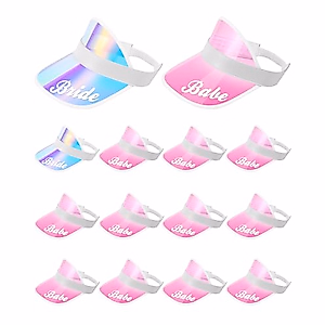 Preboun 12 Pack Bachelorette Sun Visors Hat Women Bridal Party Babe Bridesmaid UV Protection Caps for Wedding Beach Outdoor(Cute Color)