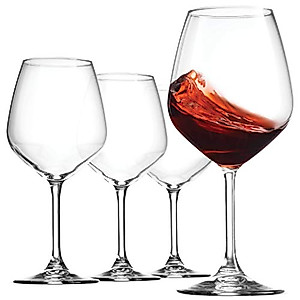 Bormioli Rocco 18oz Red Wine Glasses, Crystal Clear Star Glass, Laser Cut Rim For Wine Tasting, Elegant Party Drinking Glassware, Restaurant Quality (Set of 4)