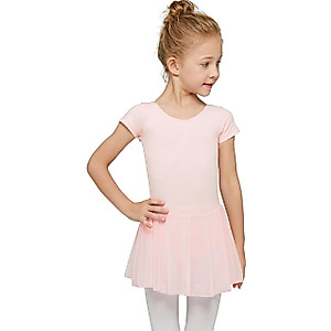 MdnMd Kids Girls Classic Ballet Dance Leotard with Tutu Skirt Dress Costume (Ballet Pink, Age 10-12)