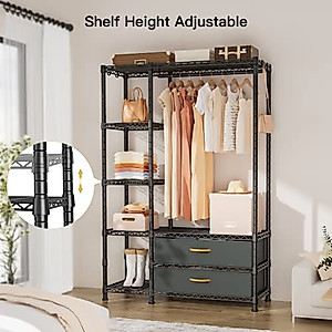 Ulif F3 Freestanding Closet Garment Rack, 5 Tiers Adjustable Heavy Duty Clothes Organizer Storage with 2 Fabric Drawers, Suitable for Bedroom, Apartment, and Cloakroom, 39.4"W x 14.5"D x 71.2"H, Black