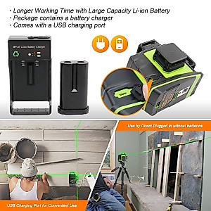 Huepar 3D Green Beam Self-Leveling Laser Level 3 x 360 Cross Line Three-Plane Leveling and Alignment Tool -Two 360 Vertical and One 360 Horizontal Line -Magnetic Pivoting Base GF360G