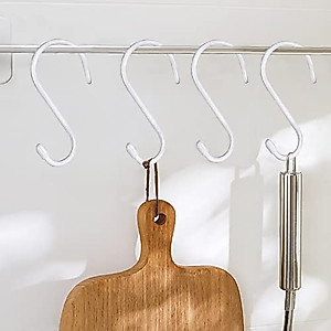 Large White Rubberized Coated S Hooks - 6 Pack Heavy Duty Closet Hooks for Hanging Tools Plants Lights Purses Handbags Coats Jeans Cups Pans and Pots